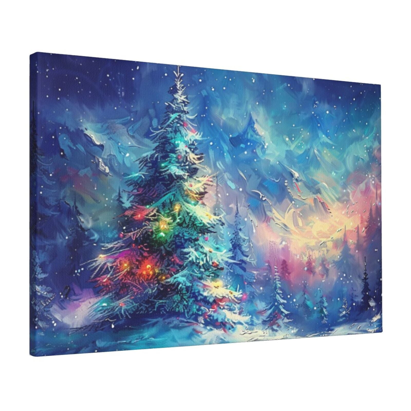 16x24 inch Oil Painting Wall Art Christmas Tree Night,Apartment Living ...