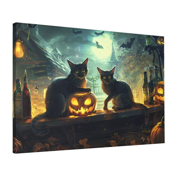16x24 inch Painting Canvas Black Cat & Pumpkin Head Home Decor Poster ...
