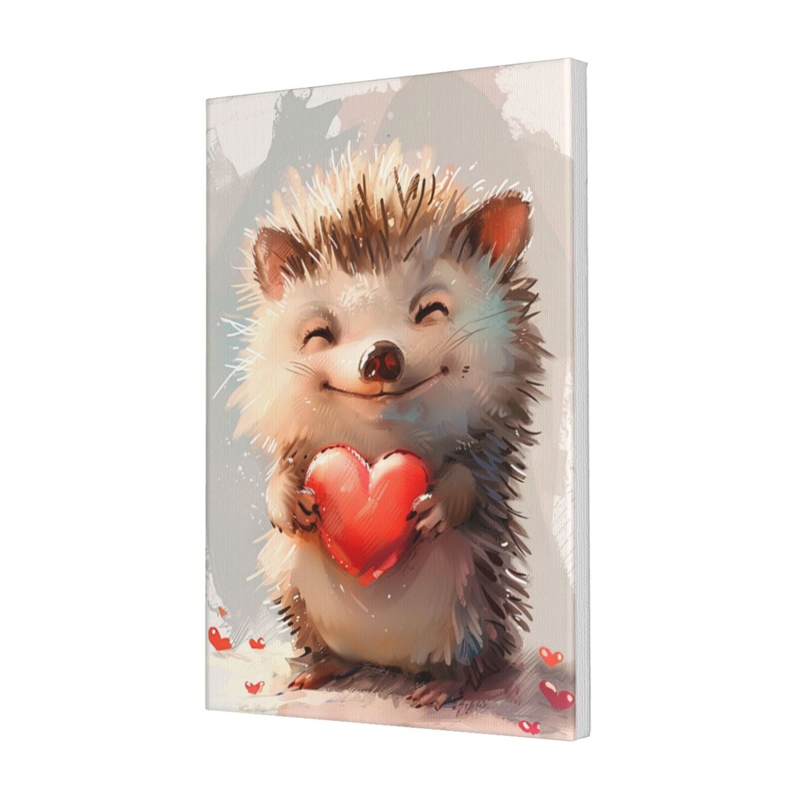 16x24 inch Paintings On Canvas Cute Hedgehog & Red Heart,Farmhouse Yard ...