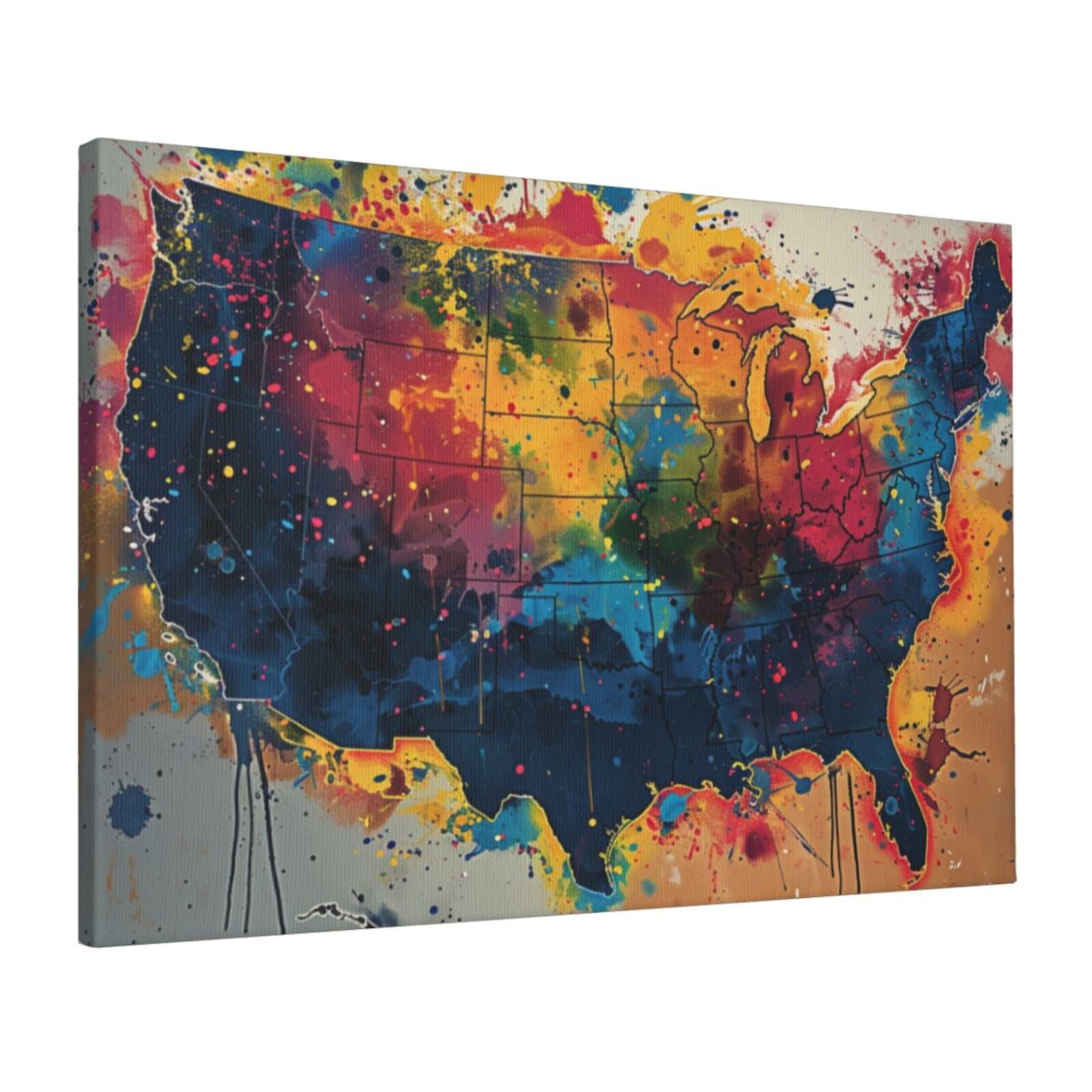 16x24 inch Picture Canvas Colorful Map Of America Graffiti,Rustic ...