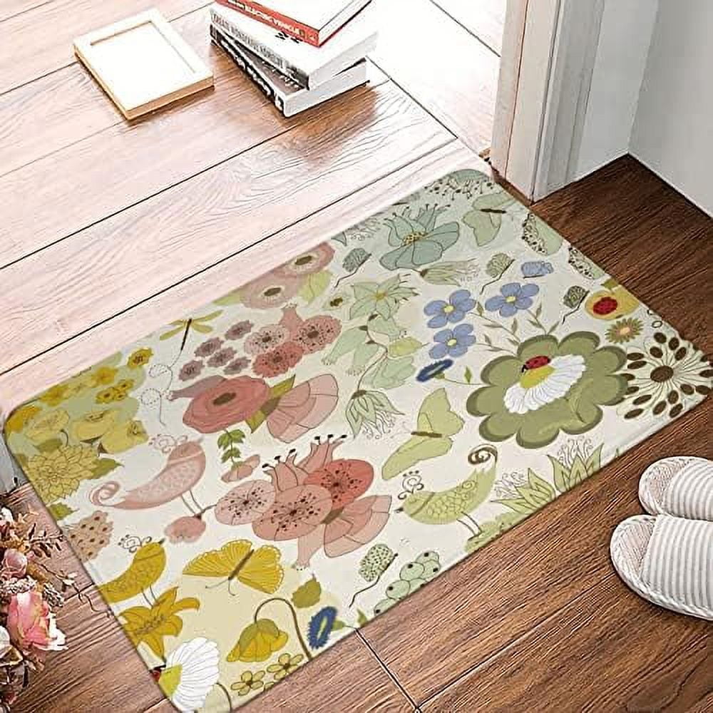 16x24 inch Spring Birds Ladybird with Floral Print Door Mat Sponge ...