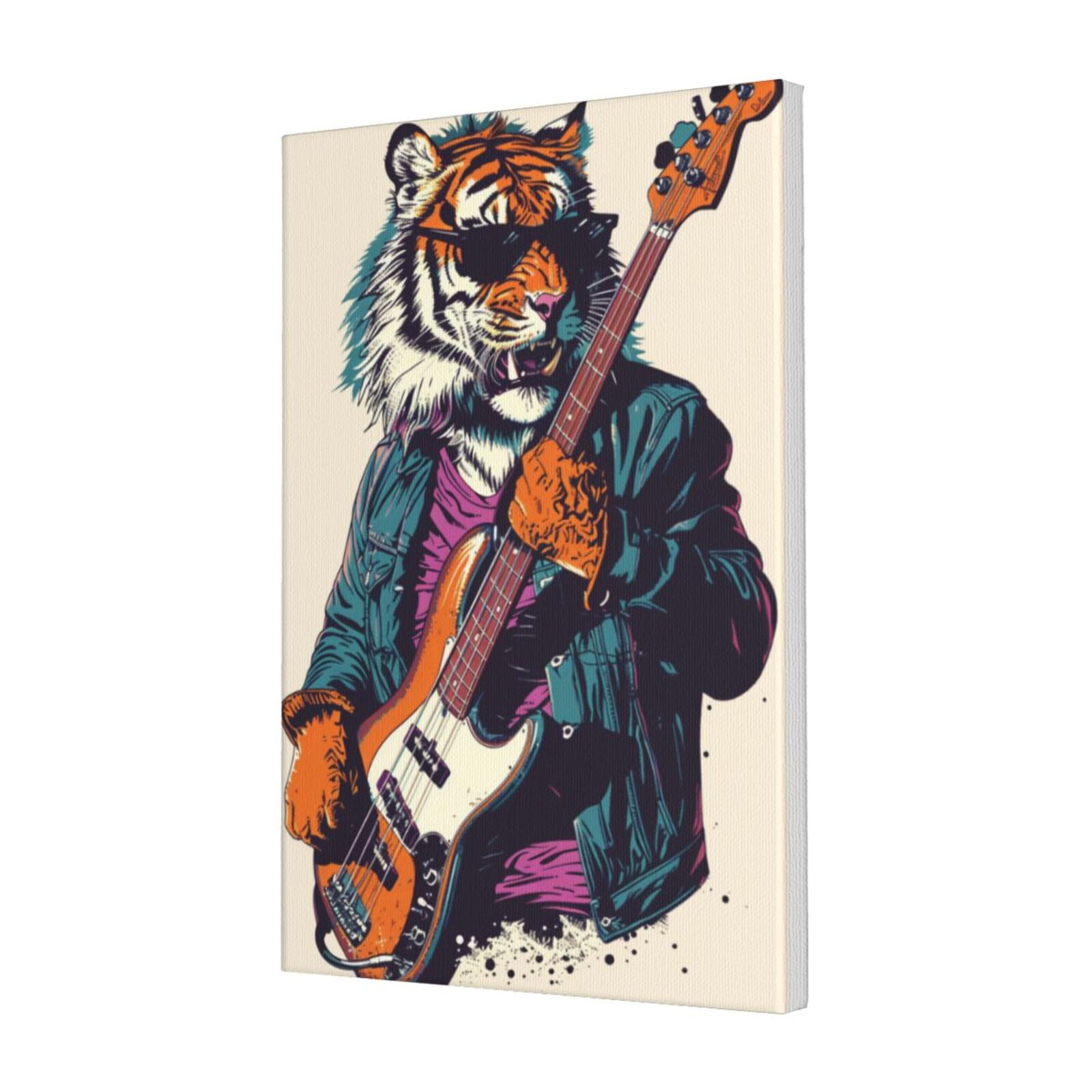 16x24 inch Tiger Plays Guitar Oil Paintings On Canvas,Tavern,Man Cave ...