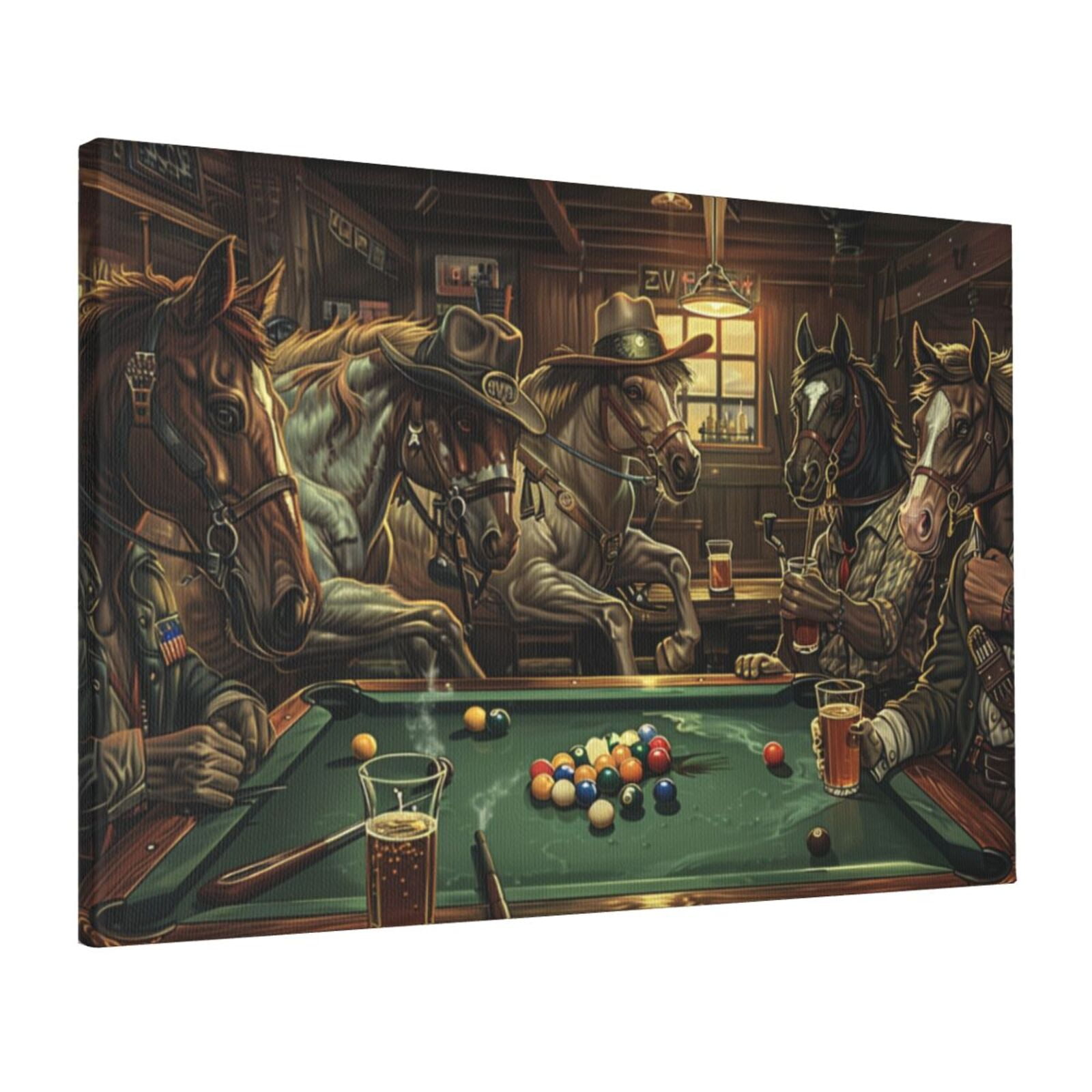 16x24 inchCanvas Painting Cowboy Horse'S Billiards Time,Billiards Hall ...