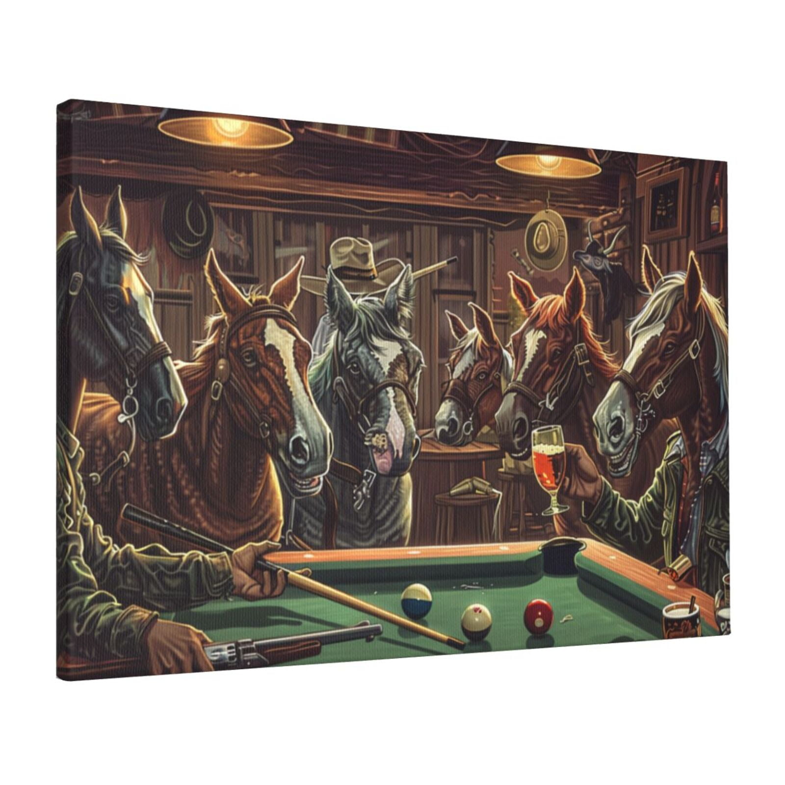 16x24 inchCanvas Painting Playing Billiards With Cowboy Horses ...