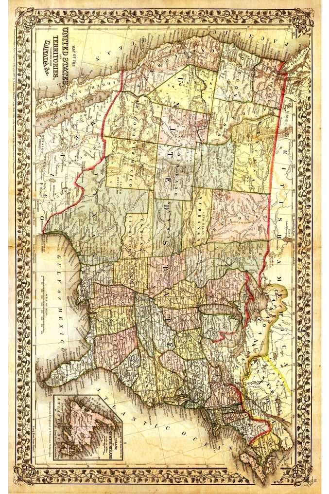 16x24in Laminated British America. Photo Print Poster Vintage Maps Wall ...