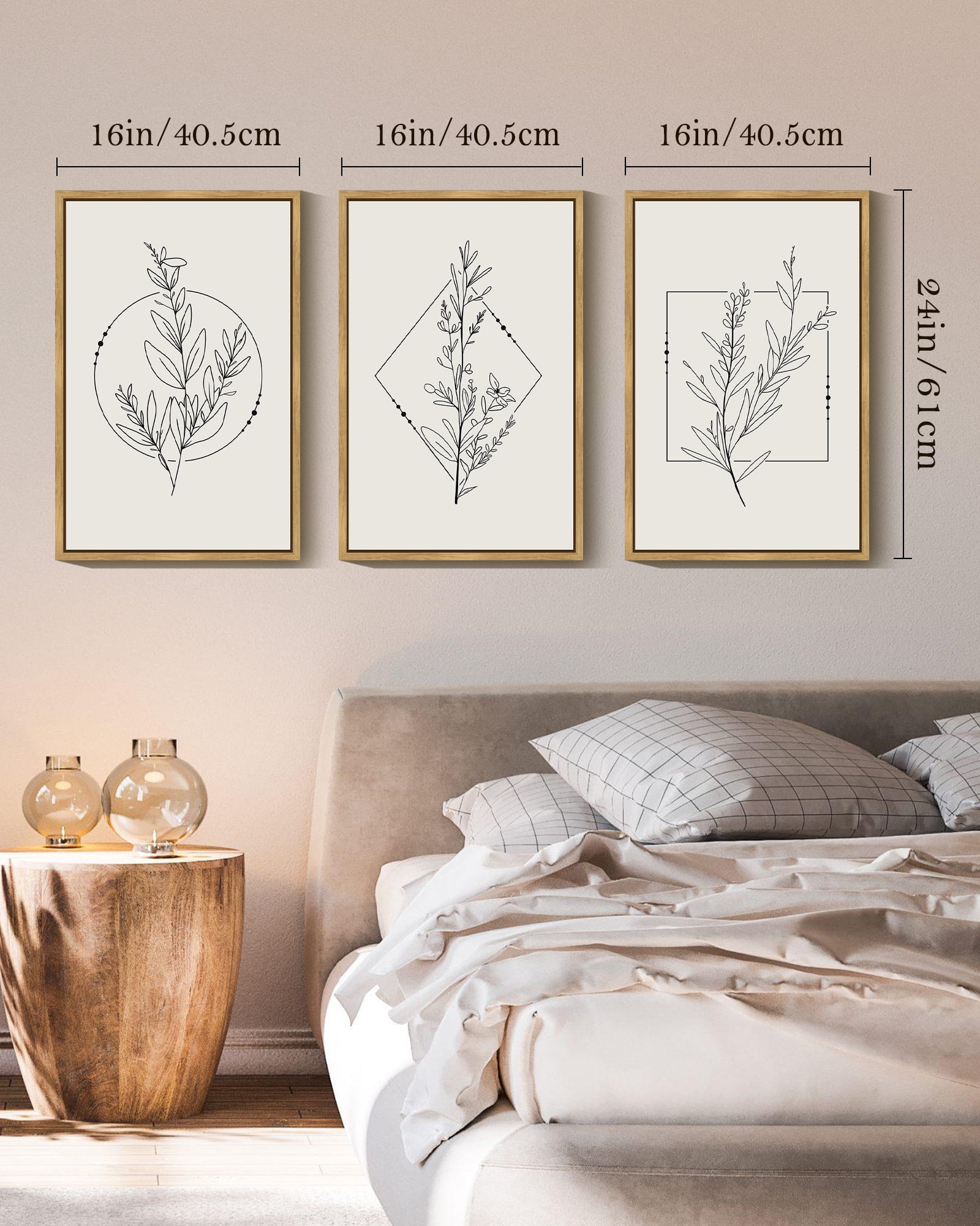 16x24in Natural Framed Flower Wall Art Vintage Floral Minimalist Wall ...