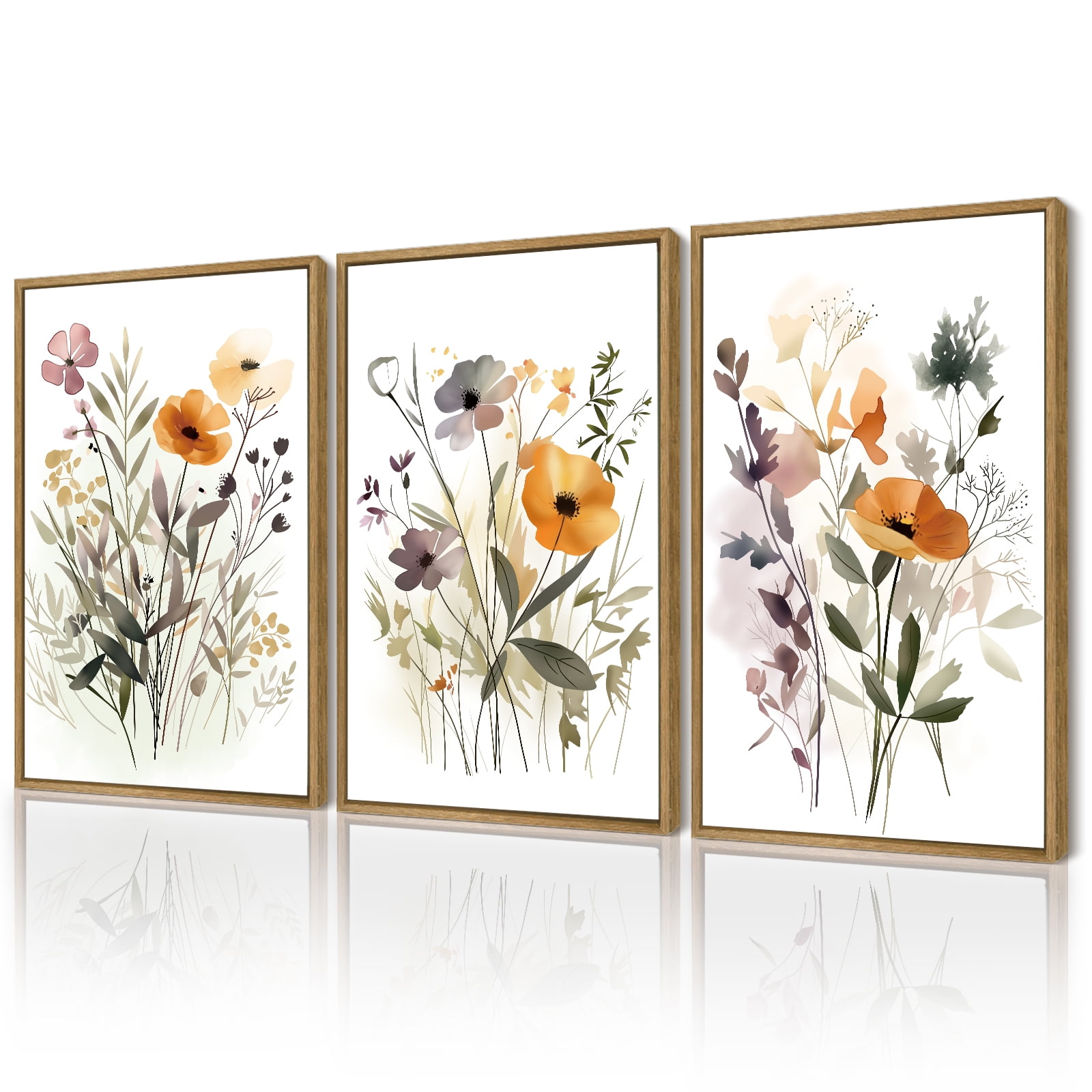 16x24in Natural Framed Flower Wall Decor Colorful Floral Wall Hanging ...