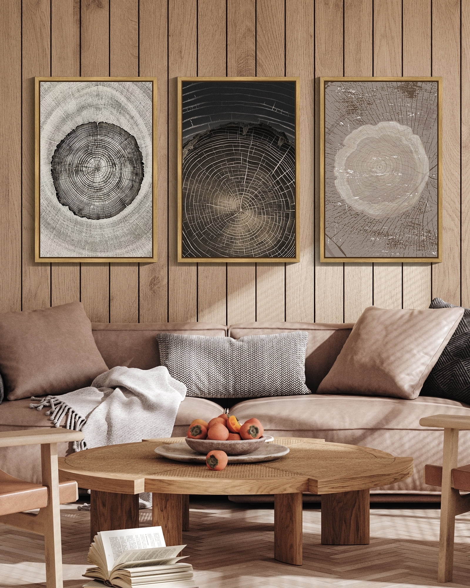 16x24in Natural Framed Vintage Wood Tree Rings Wall Art Farmhouse ...