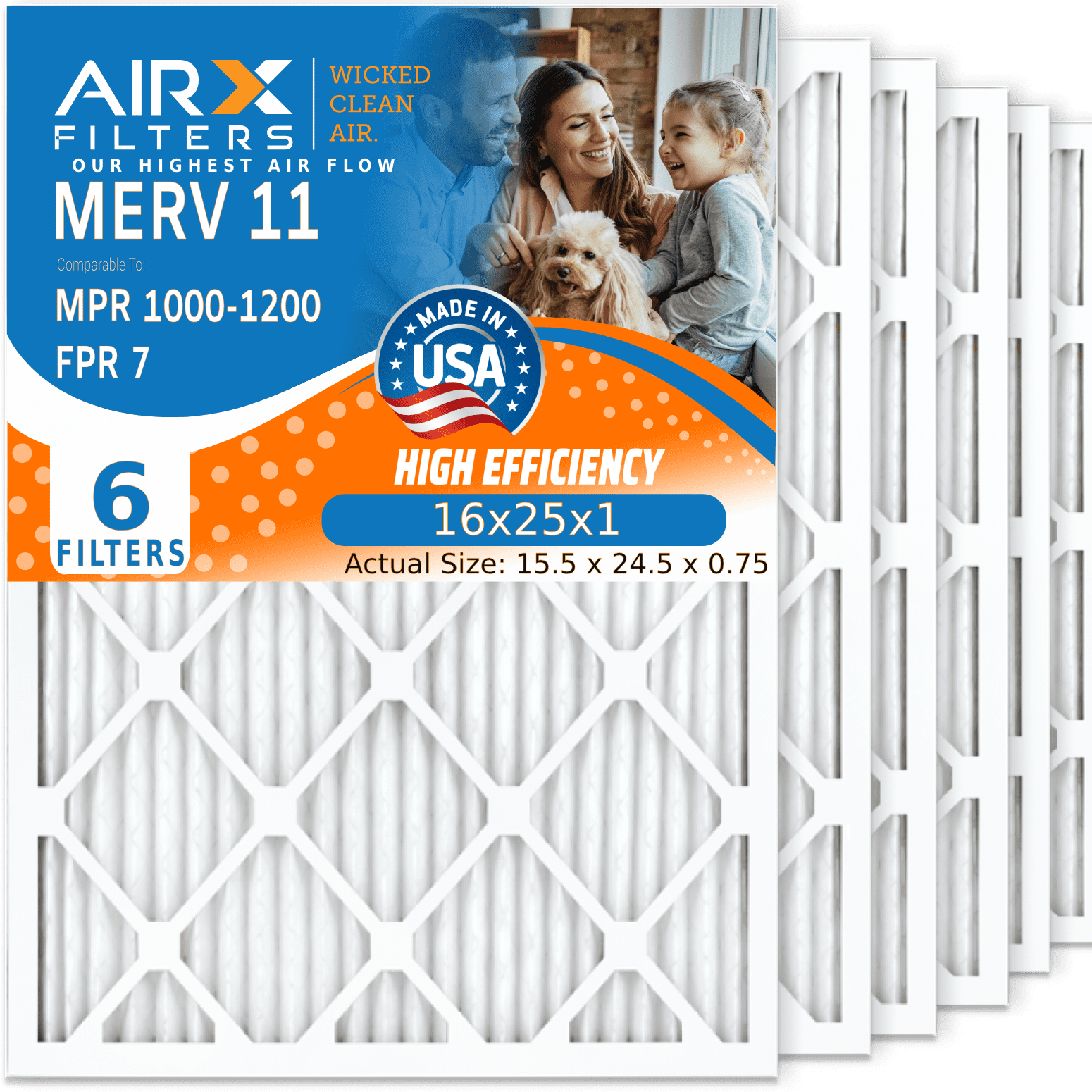 16x25x1 Air Filter MERV 11 Comparable to MPR 1000, MPR 1200 & FPR 7 ...