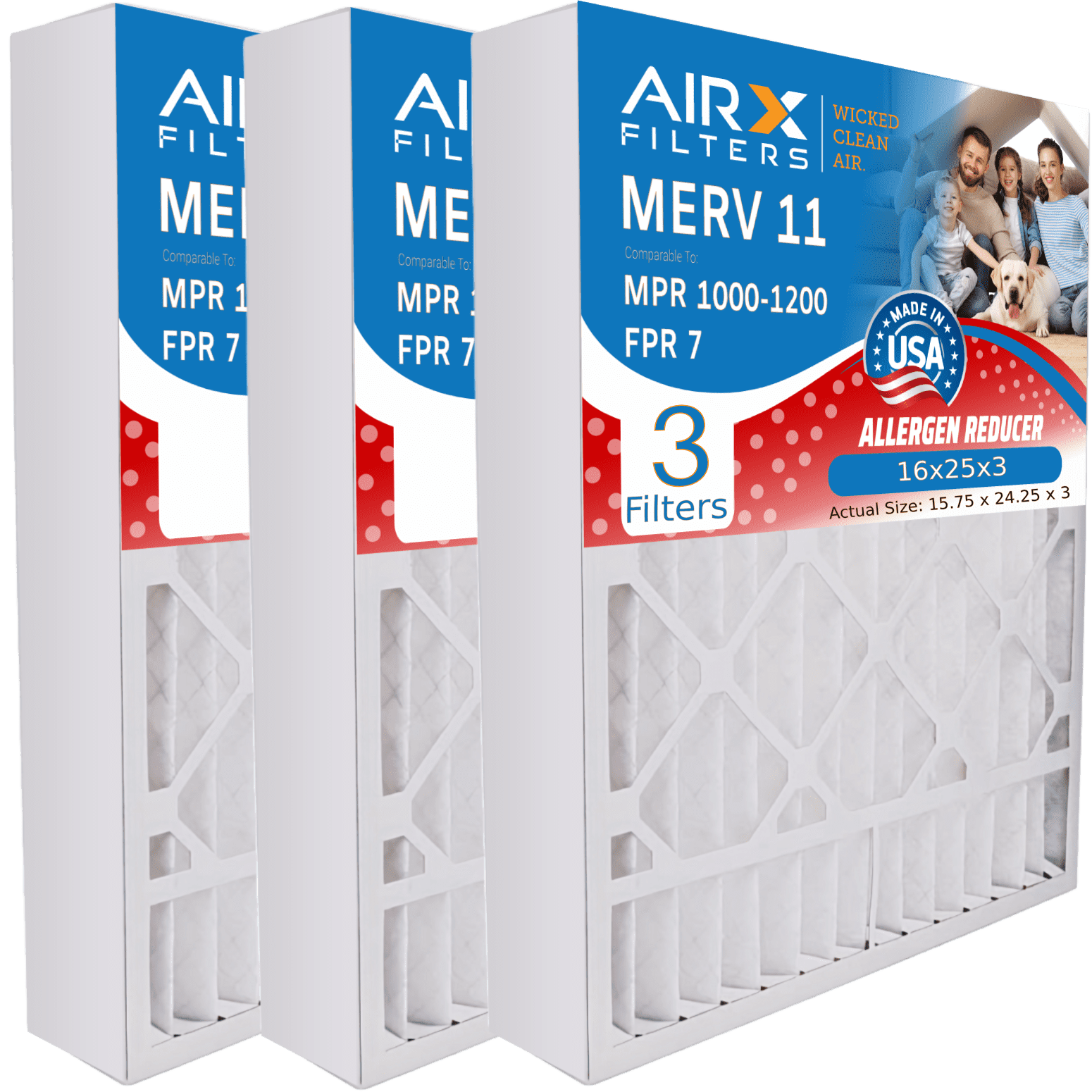 16x25x3 Air Filter MERV 11 Comparable to MPR 1000, MPR 1200 & FPR 7 ...