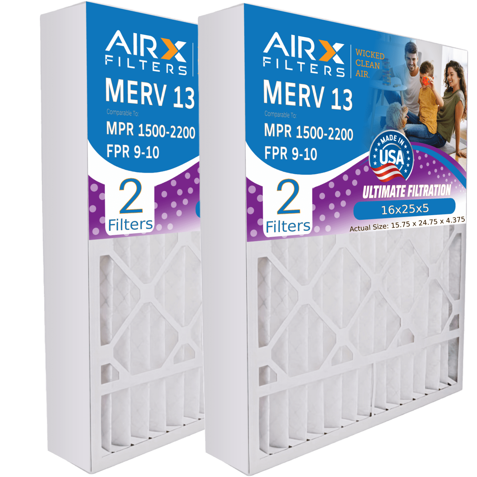 16x25x5 Air Filter MERV 13 Comparable to MPR 1500 - 2200 & FPR 9 ...