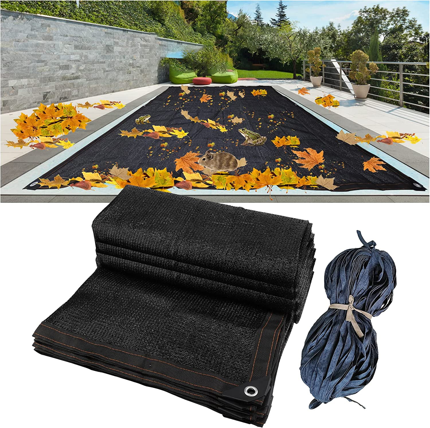 16x26ft Leaf Net Pool Cover with Rope, Rectangle Swimming Pool Net ...