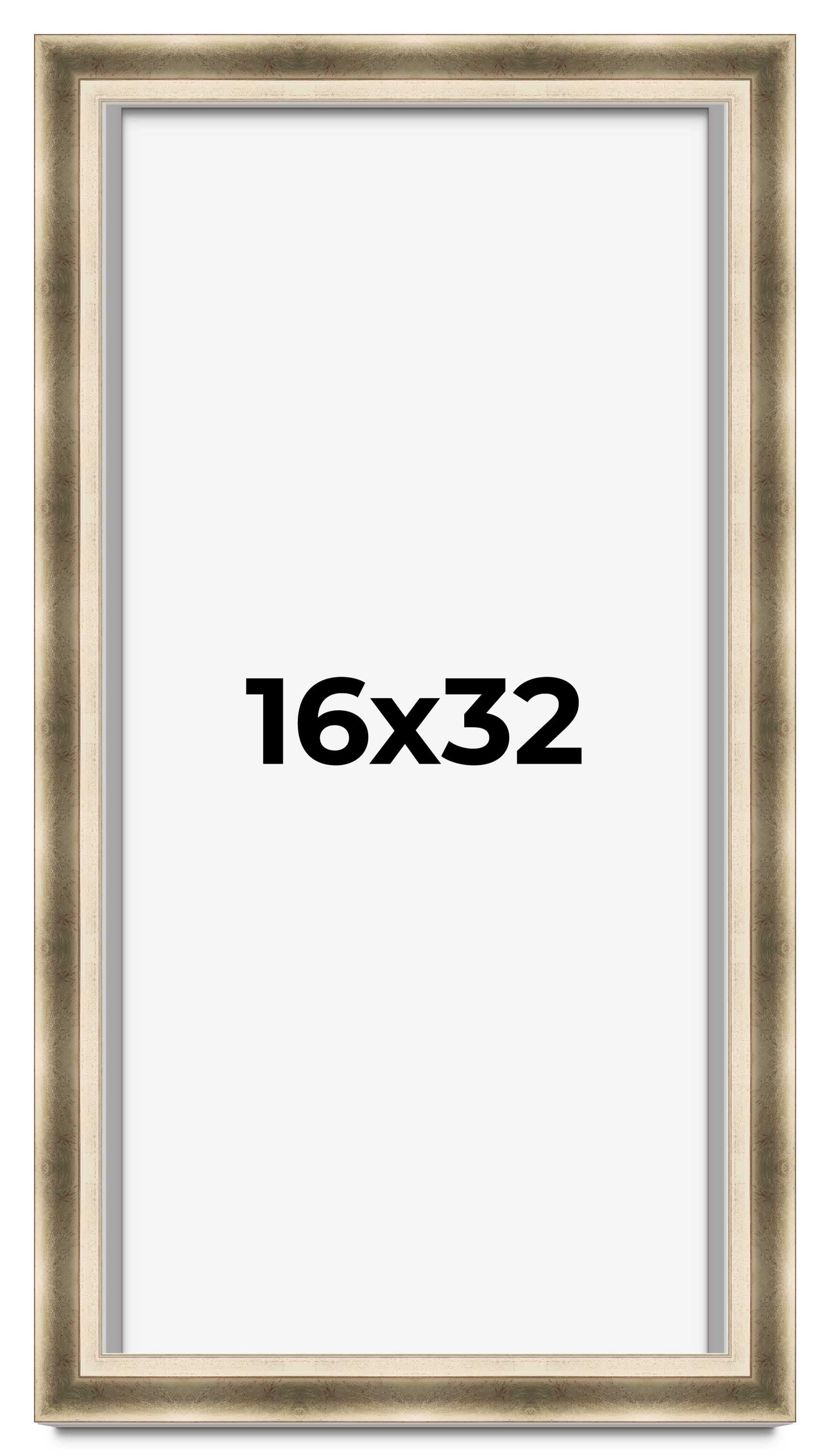 16x32 Shadow Box Frame Silver | 1.75 inches Deep Real Wood Traditional ...