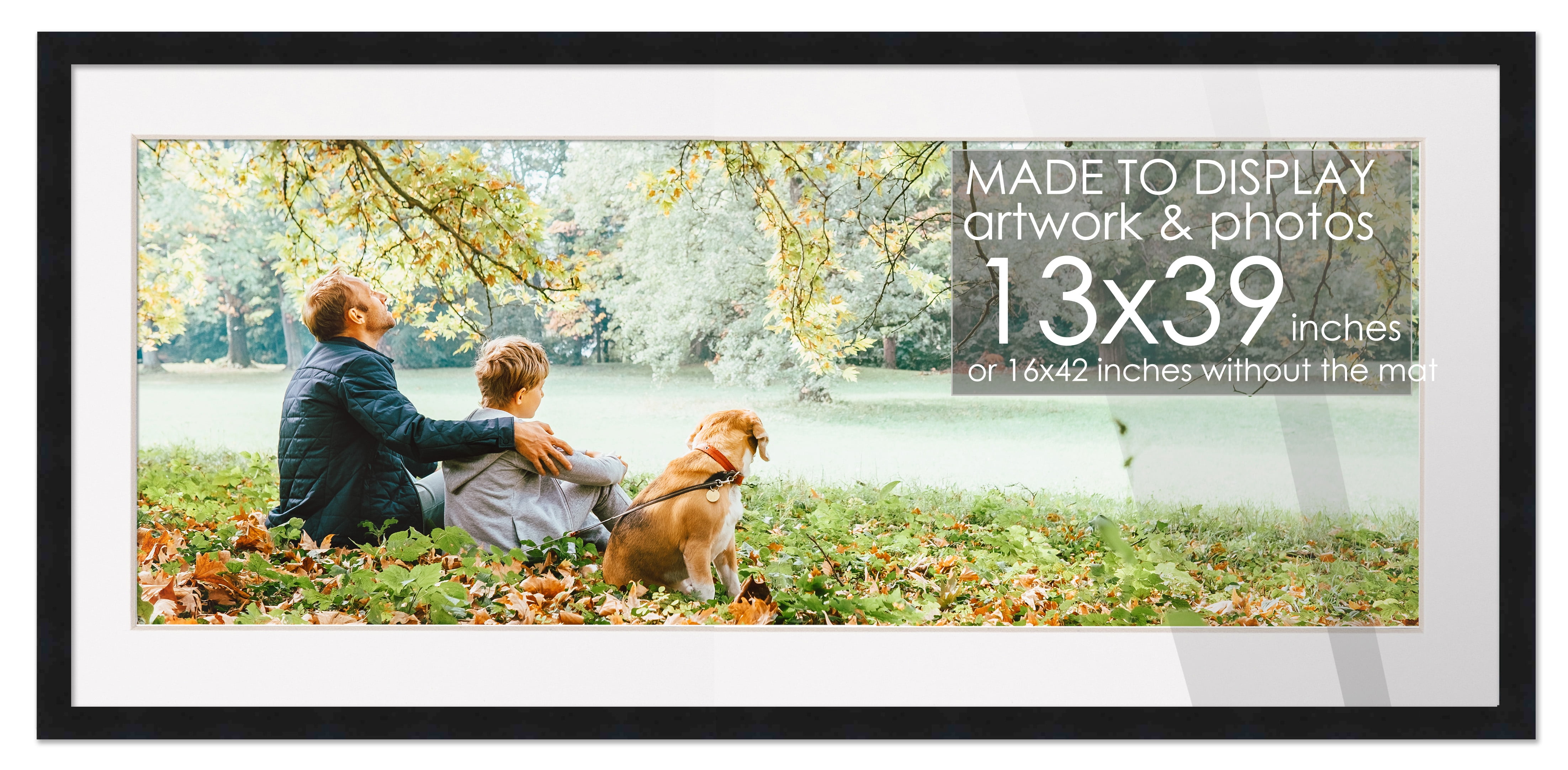 16x42 Black Picture Frame with 12.5x38.5 White Mat Opening for 13x39 ...