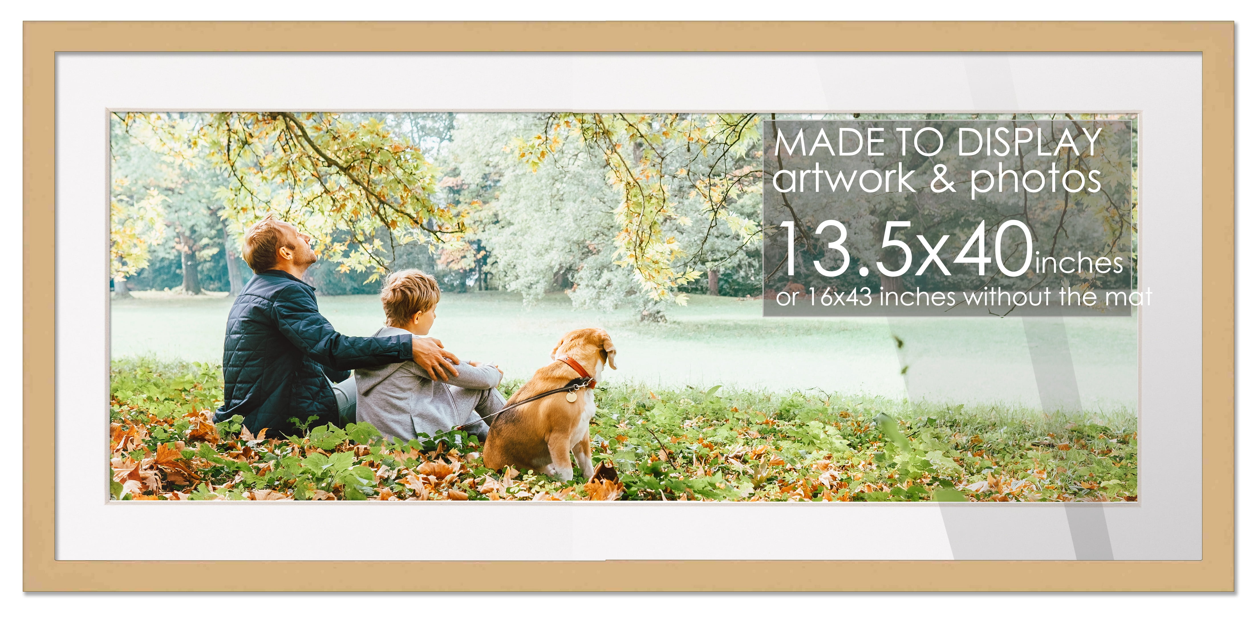 16x43 Natural Picture Frame with 13x39.5 White Mat Opening for 13.5x40 ...