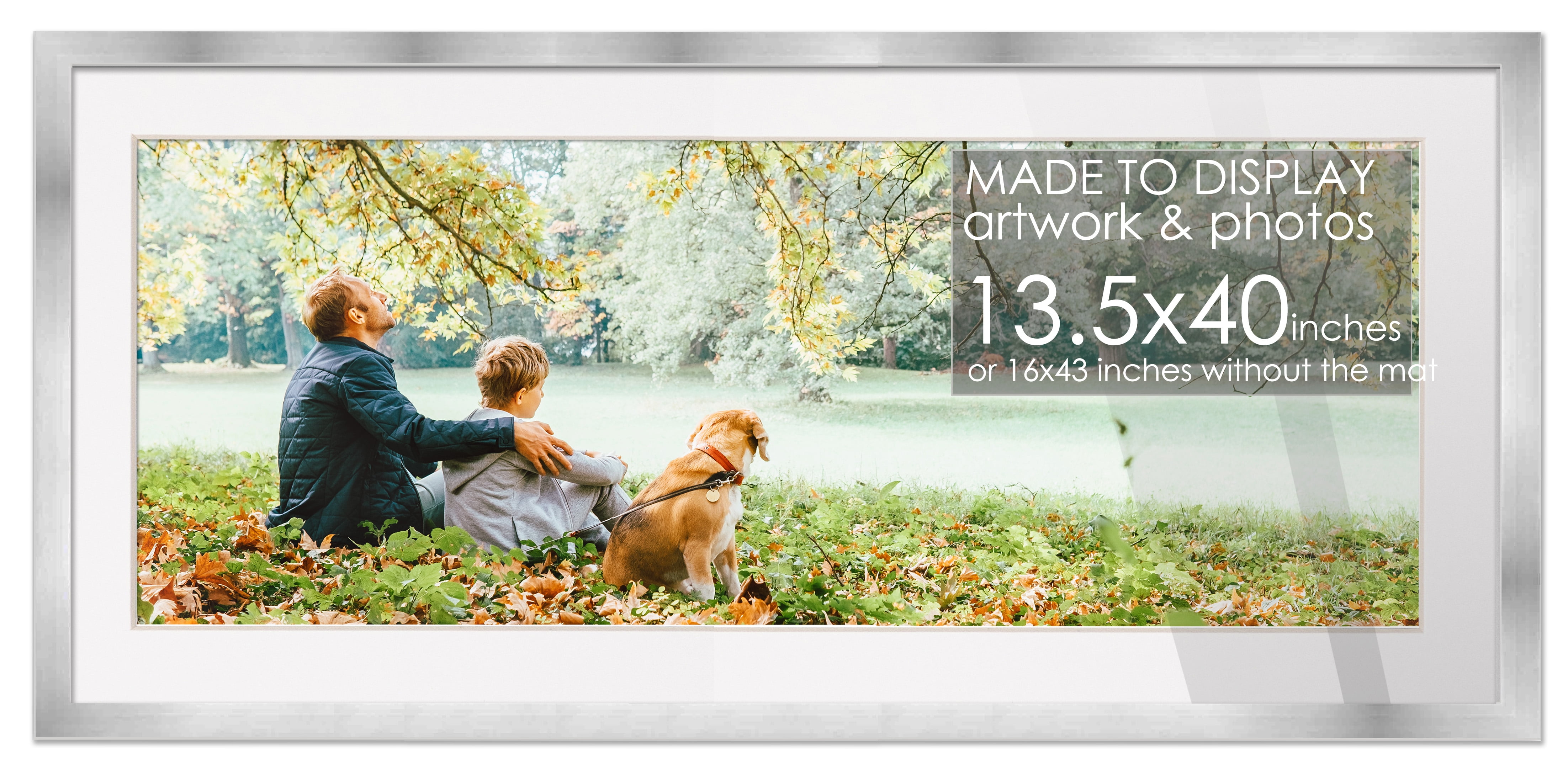16x43 Silver Picture Frame with 13x39.5 White Mat Opening for 13.5x40 ...