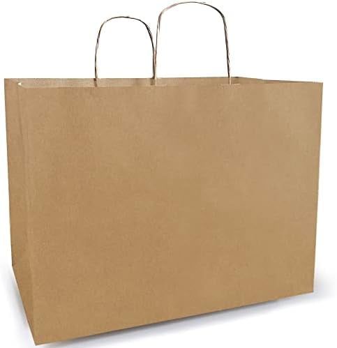 16x6x12 Inches 50 Pack Brown Kraft Paper Bags with Handles for Grocery ...