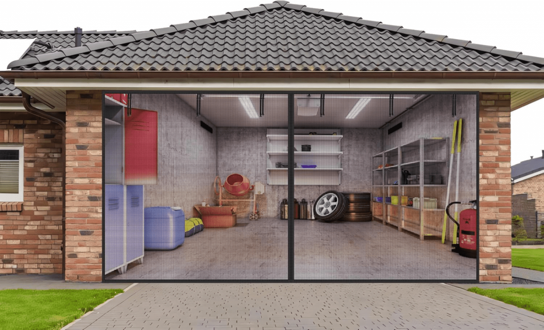 16x7FT Heavy Duty Magnetic Garage Screen Door - Black PET Mesh ...