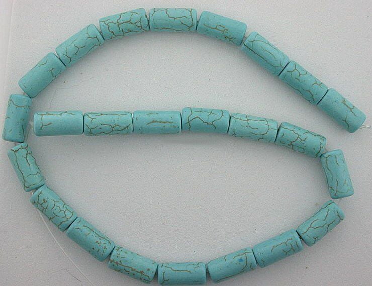 16x8 Round Tube Blue With Matrix Magnesite Turquoise Bead 16" Strand ...