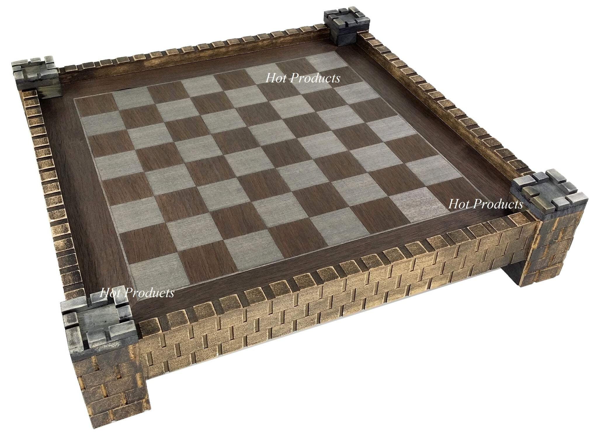 17 1/2" Medieval Times Fortress / Castle Chess Board 1 9/16" Squares ...