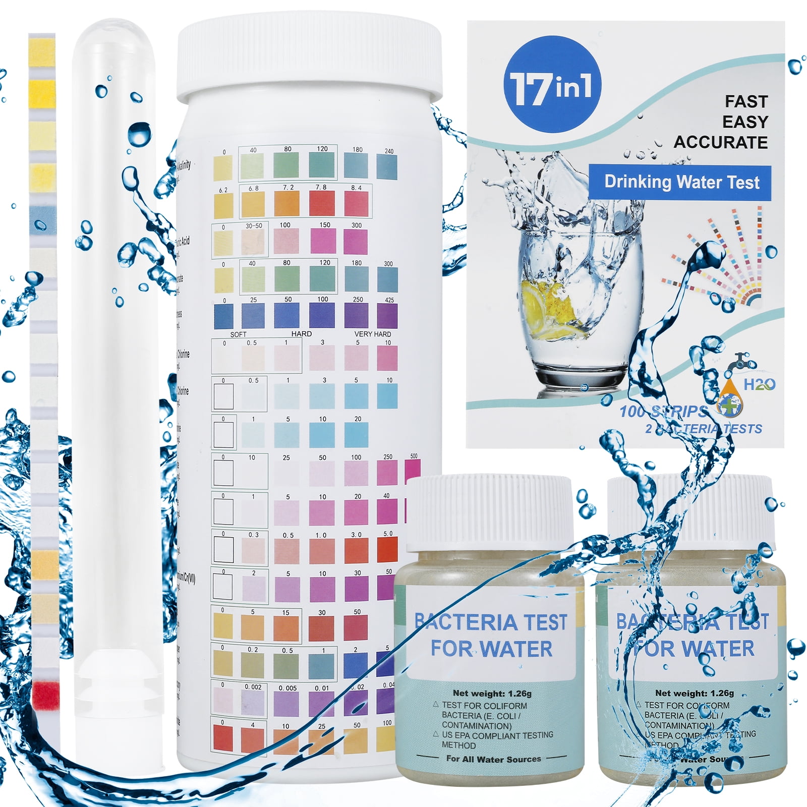 Tzdxfgl Water Testing Kit 17 in 1 Home Water Quality Test Strips for ...