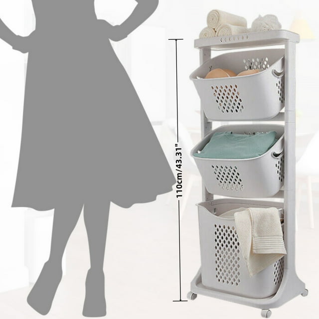 17"×13"×43" 3-Tier Laundry Hamper Basket Sorter with Wheels Small ...