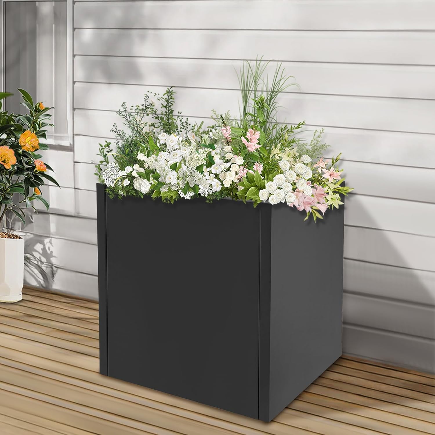17*17*18In Steel Planter Box, Black Square Planter Box, Heavy Duty ...