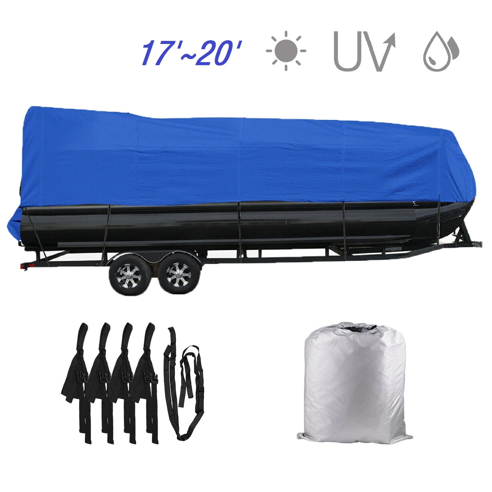 17' 18' 19' 20' Blue Boat Cover, PEVA Fabric, Suitable for 17ft-20ft ...