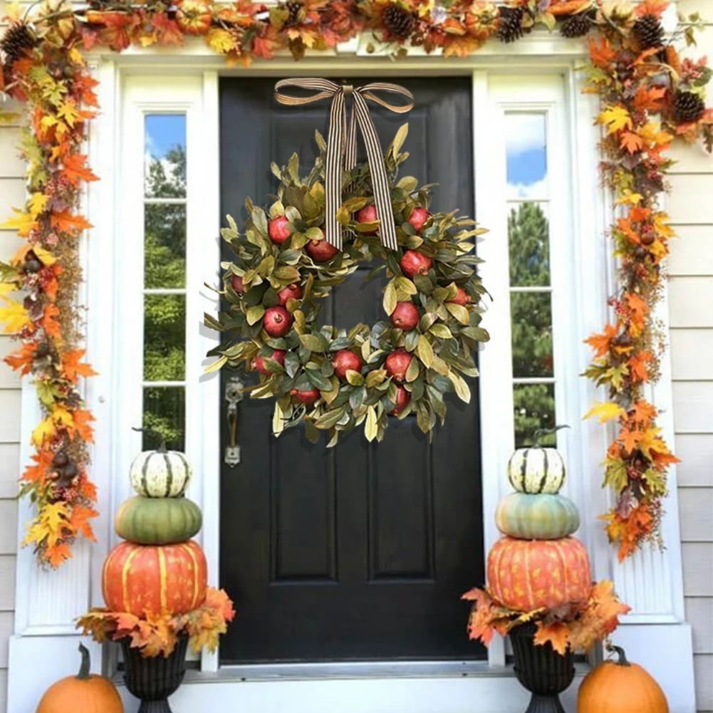 17.1x17.1"Fall Wreath for Front Door-Autumn Harvest Mini Pomegranate ...