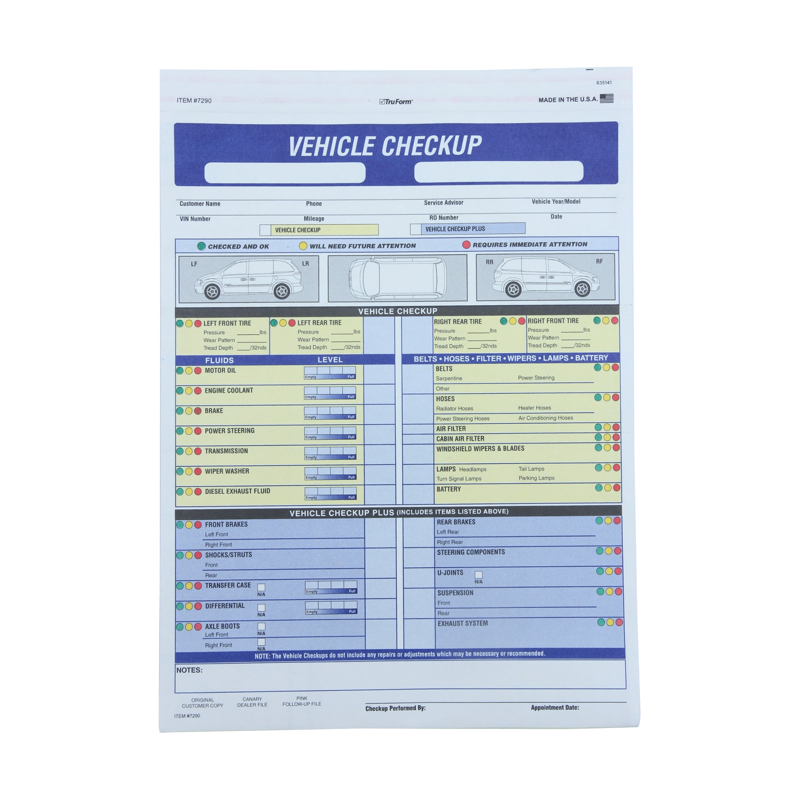 Free Shipping! 17/27 Point Vehicle Inspection Form - 8 1/2ʺH x 11ʺW ...