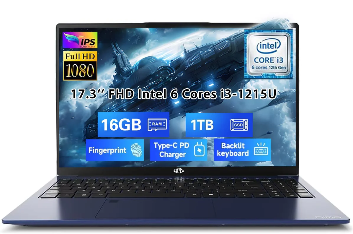 17.3" FHD IPS Laptop, Intel Core i3-1215U 6-Core Processor (Up to 4 ...