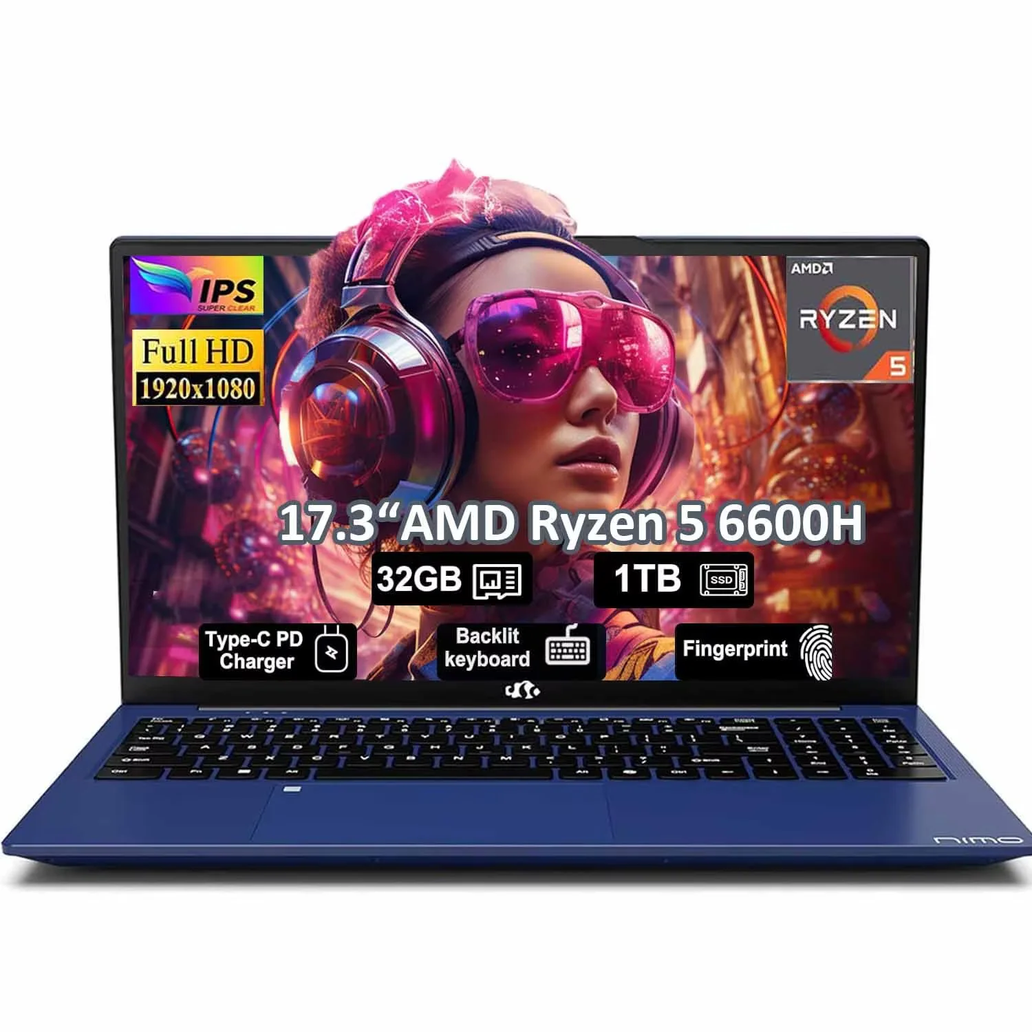 17.3" Gaming Laptop, 32GB DDR5 RAM 1TB SSD AMD Ryzen 5 6600H 6 Cores ...