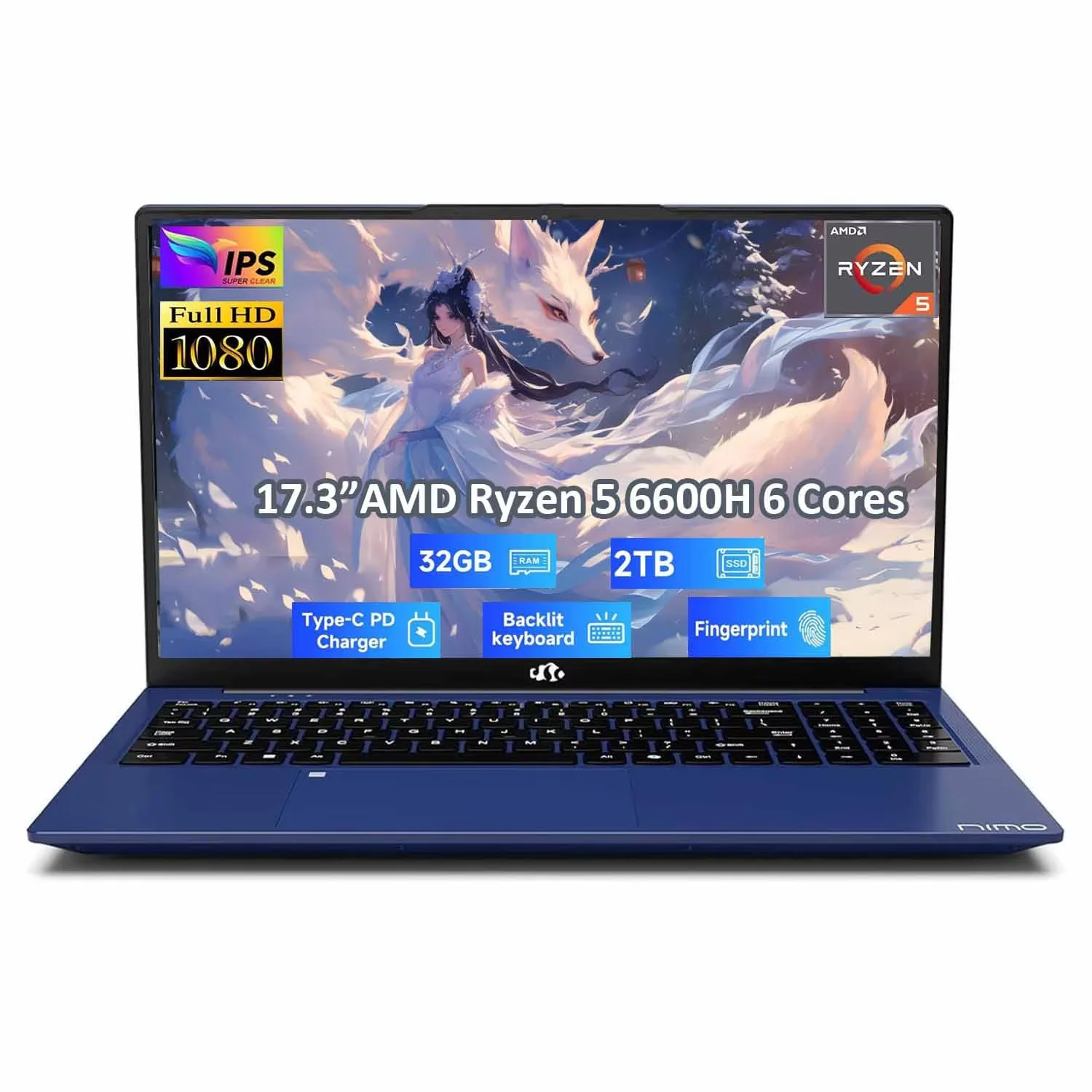 17.3" Gaming Laptop, AMD Ryzen 5 6600H 6 Cores 32GB DDR5 RAM 2TB SSD ...