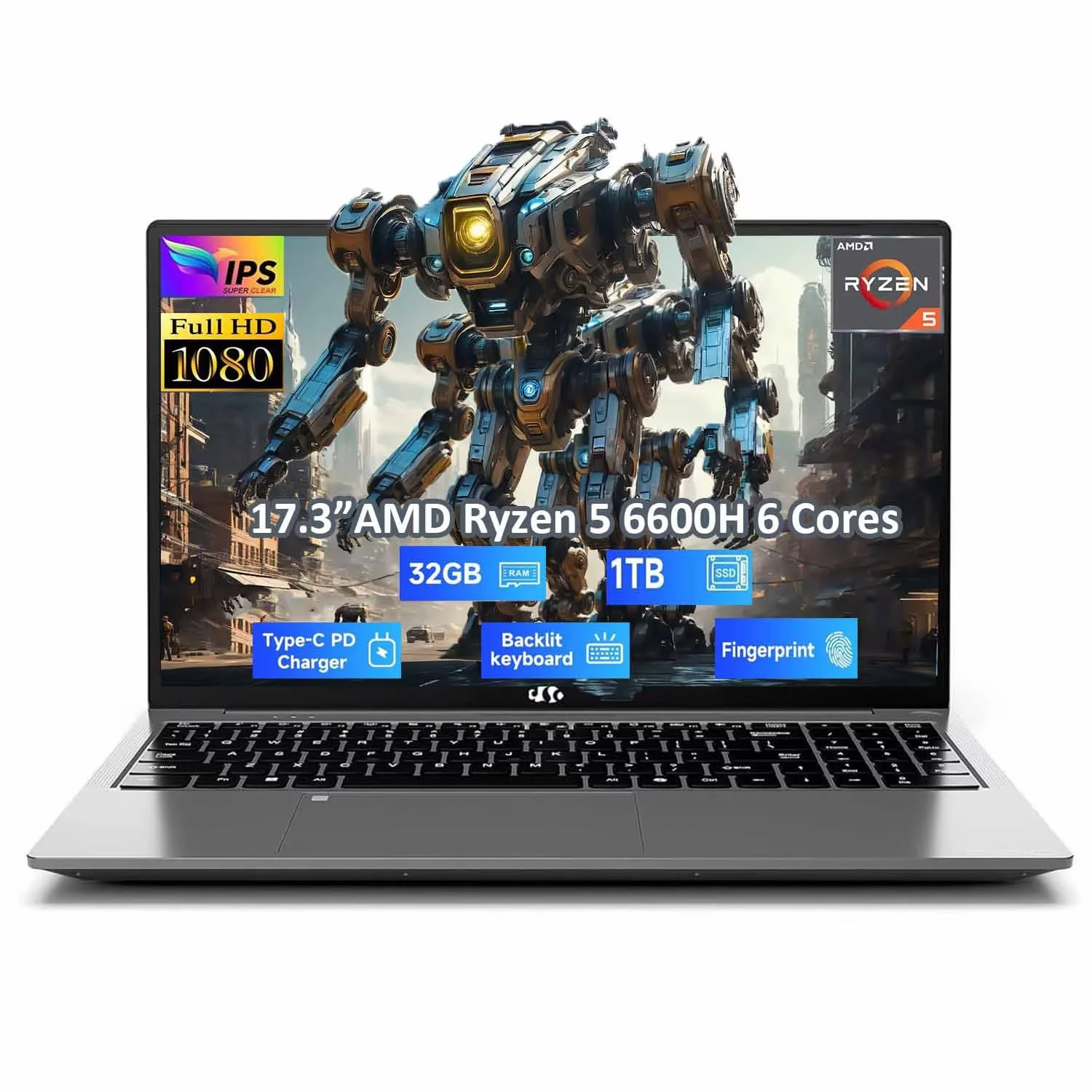 17.3" Gaming Laptop, AMD Ryzen 5 6600H 6 Cores (Beat i7-1165G7, Up to 4 ...