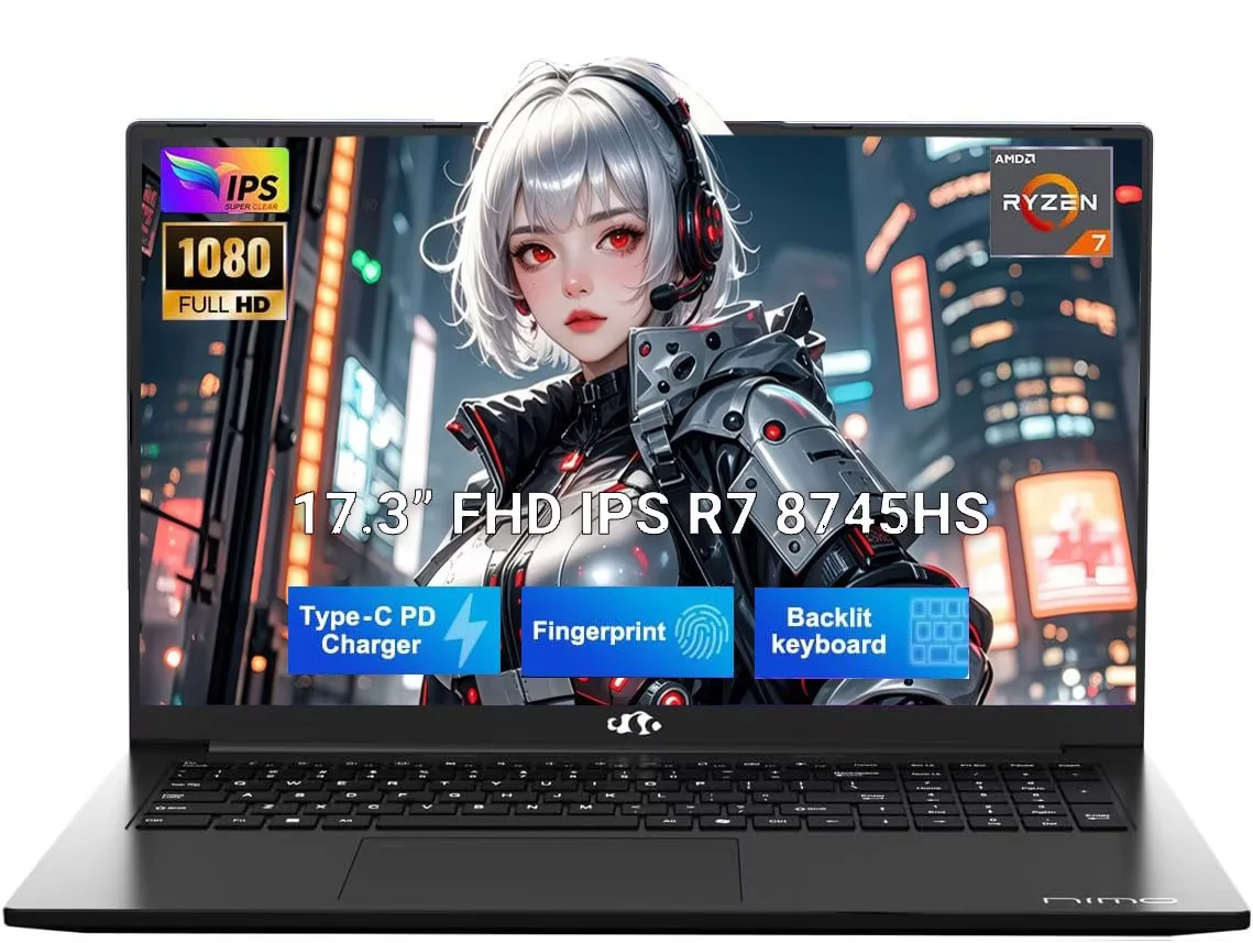 17.3" IPS FHD Gaming Laptop: 16GB DDR5 RAM, 1TB SSD, AMD Ryzen 7 8745HS ...