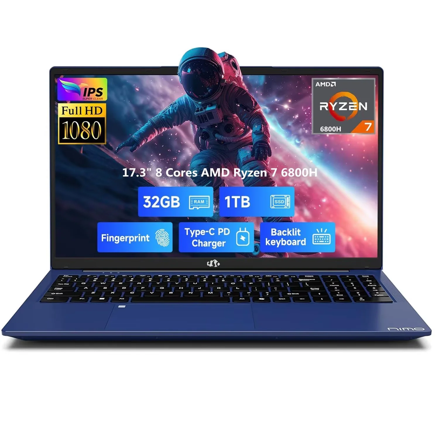 17.3" IPS FHD Gaming Laptop, 32GB DDR5 RAM 1TB SSD 8 Cores AMD Ryzen 7 ...