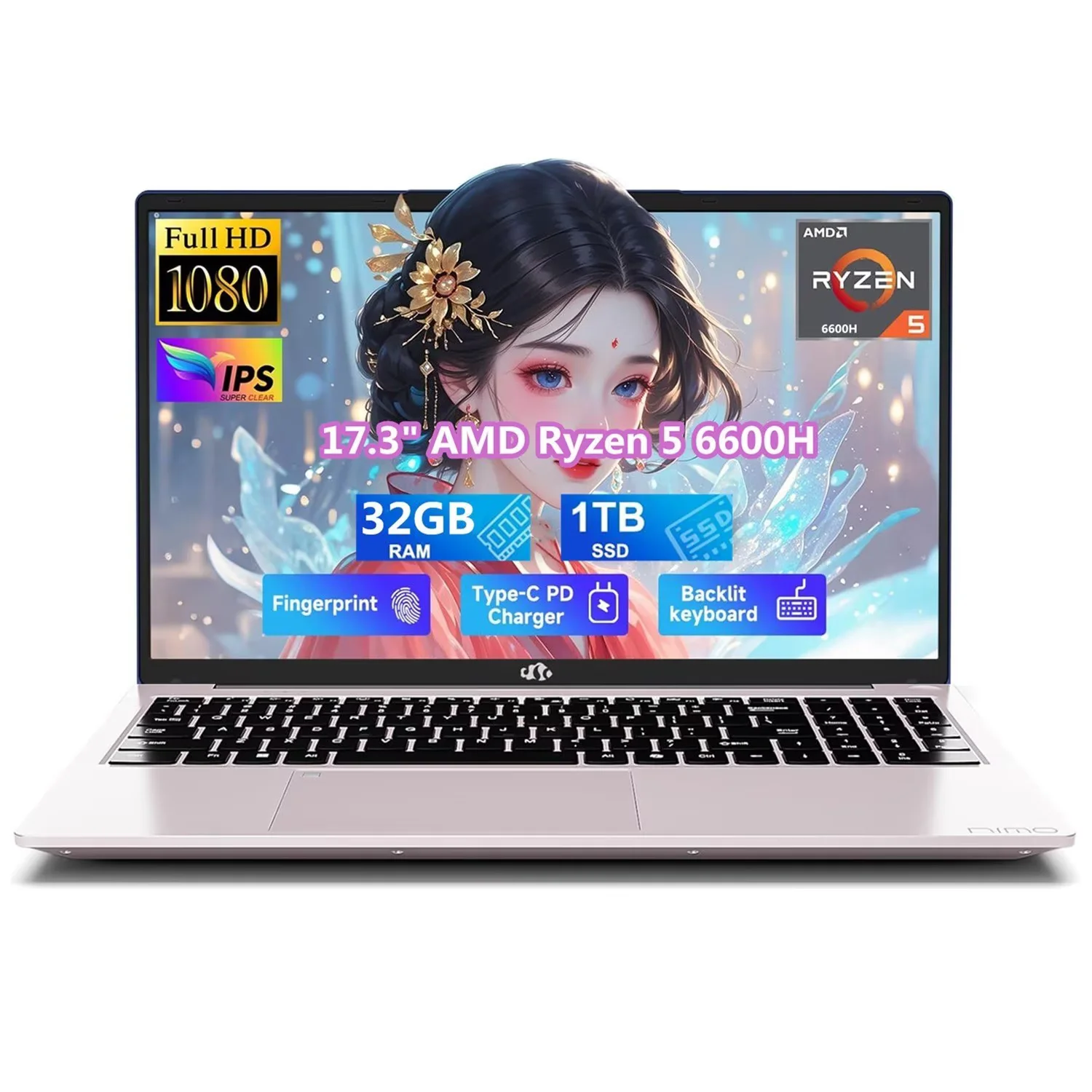 17.3" IPS FHD Gaming Laptop, 32GB DDR5 RAM 1TB SSD AMD Ryzen 5 6600H 6 ...
