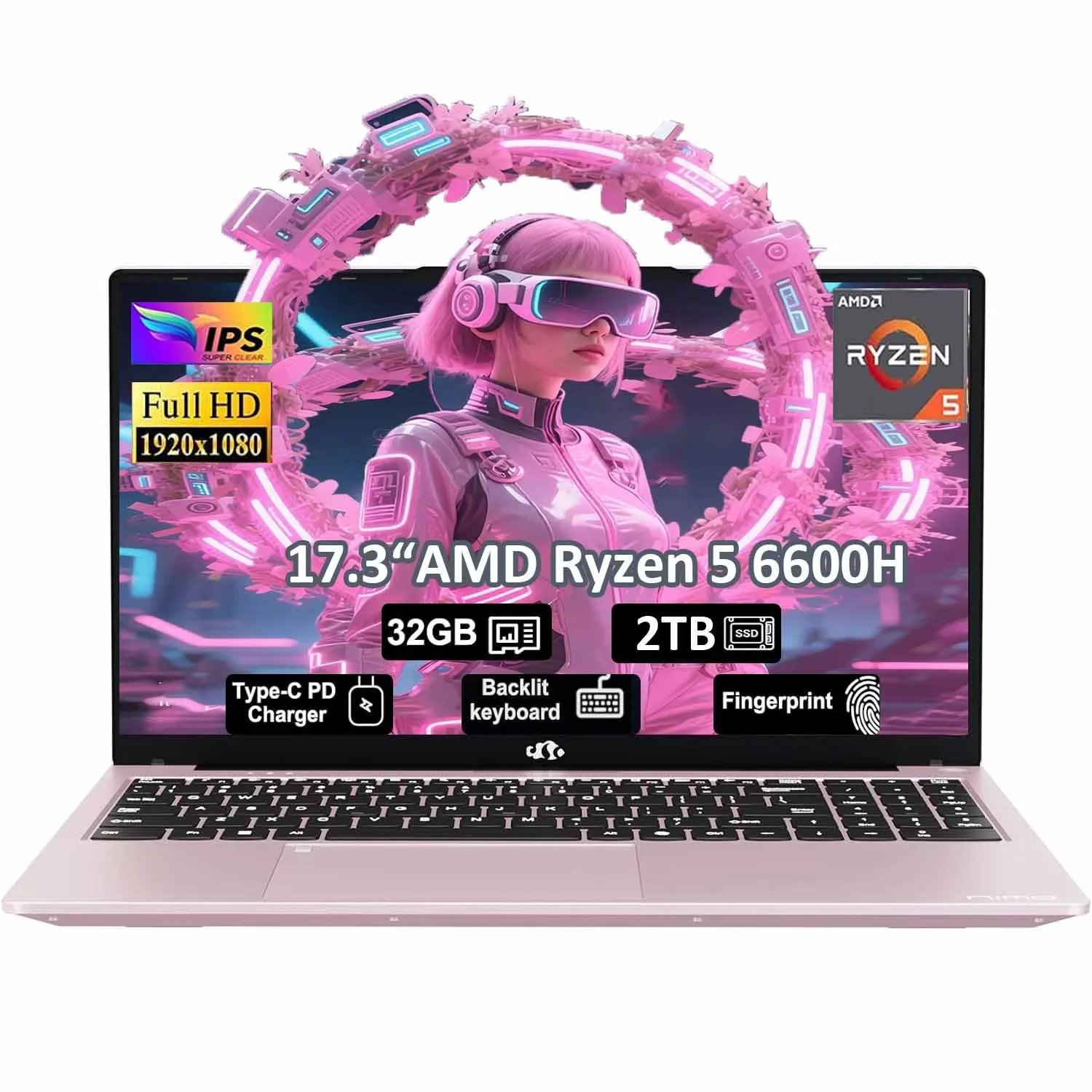17.3" IPS FHD-Gaming-Laptop, 32GB DDR5 RAM 2TB SSD AMD Ryzen 5 6600H 6 ...
