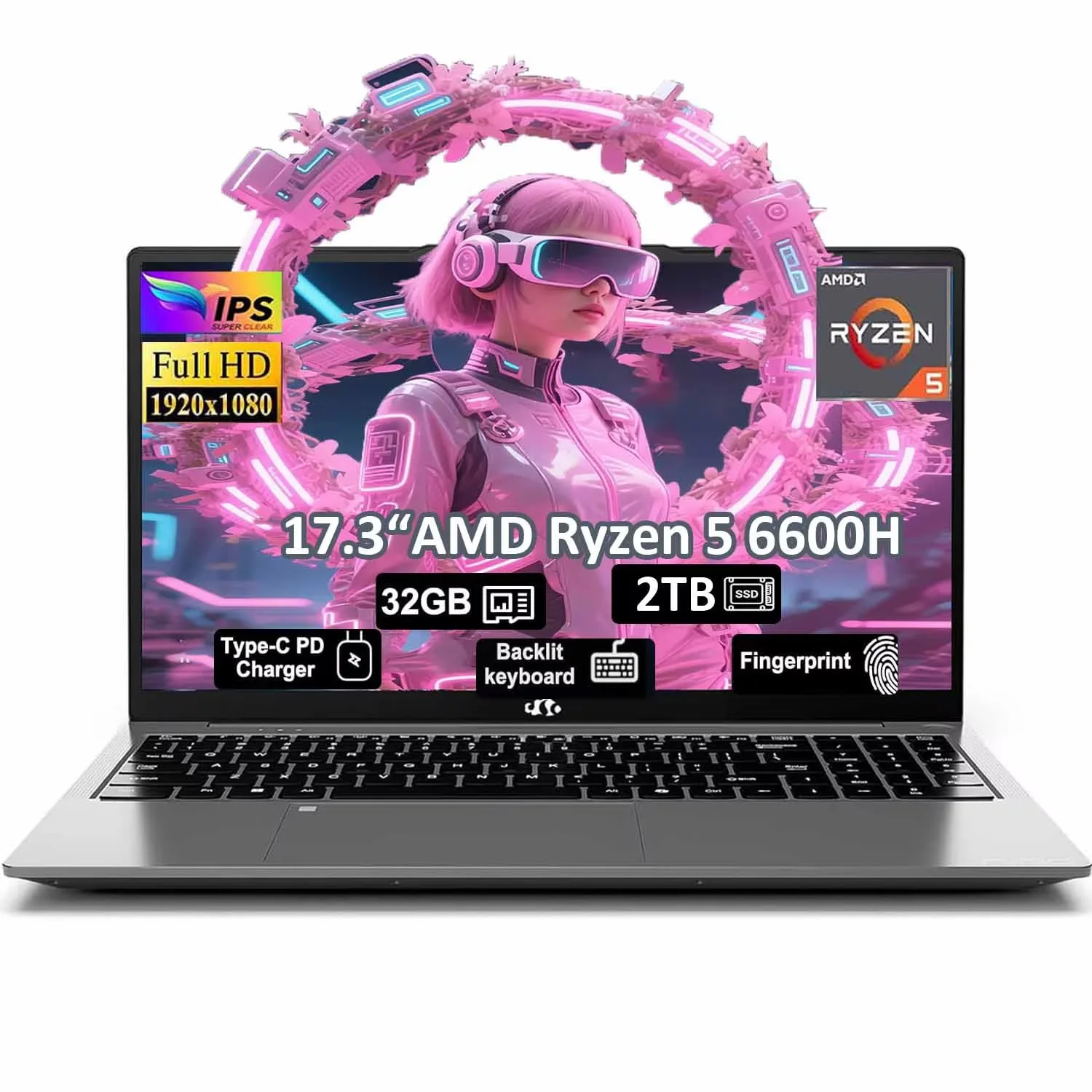 17.3" IPS FHD-Gaming-Laptop, 32GB DDR5 RAM 2TB SSD AMD Ryzen 5 6600H 6 ...
