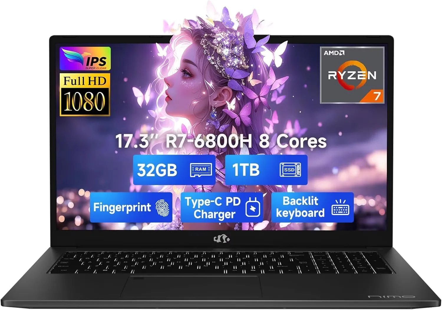 17.3" IPS FHD-Gaming-Laptop, 8 Cores AMD Ryzen 7 6800H 32GB DDR5 RAM ...