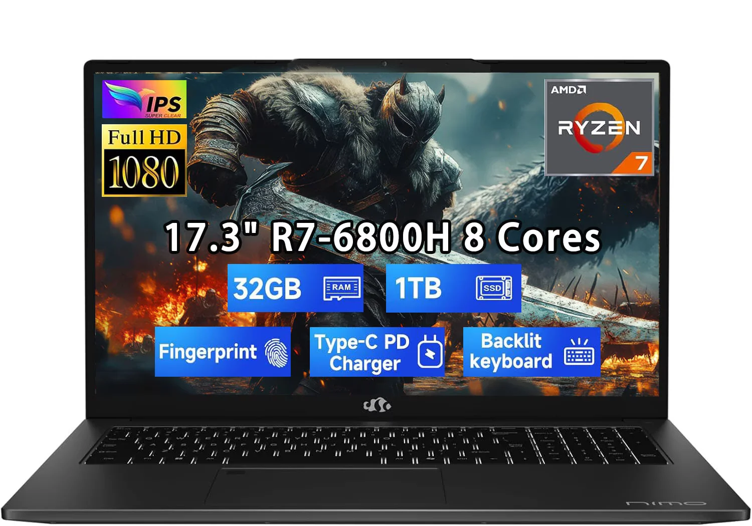 17.3" IPS FHD-Gaming-Laptop, AMD Ryzen 7 6800H 32GB DDR5 RAM 1TB SSD ...