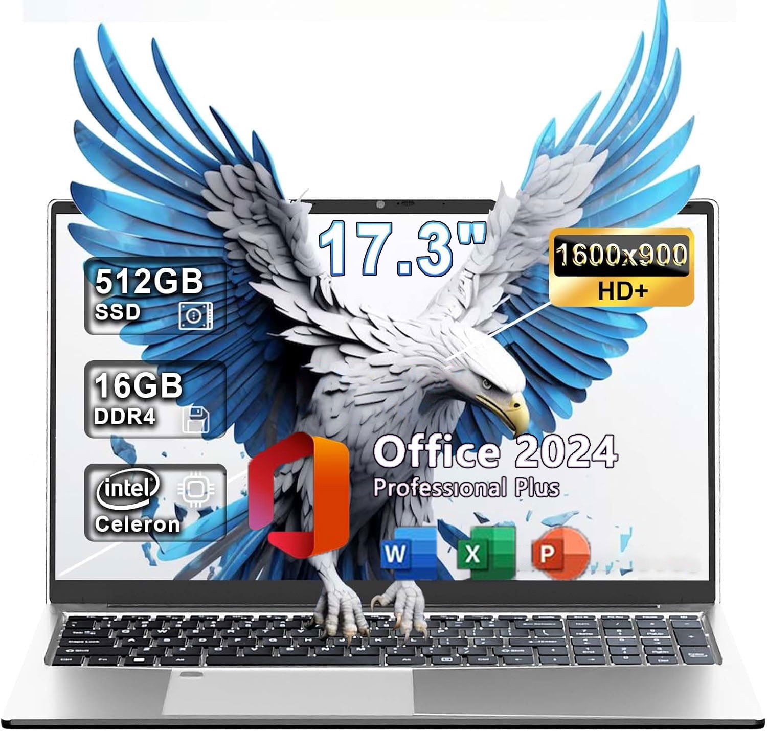 17.3 inch High-Performance Business Laptop: Office 2024, Webcam, Intel ...