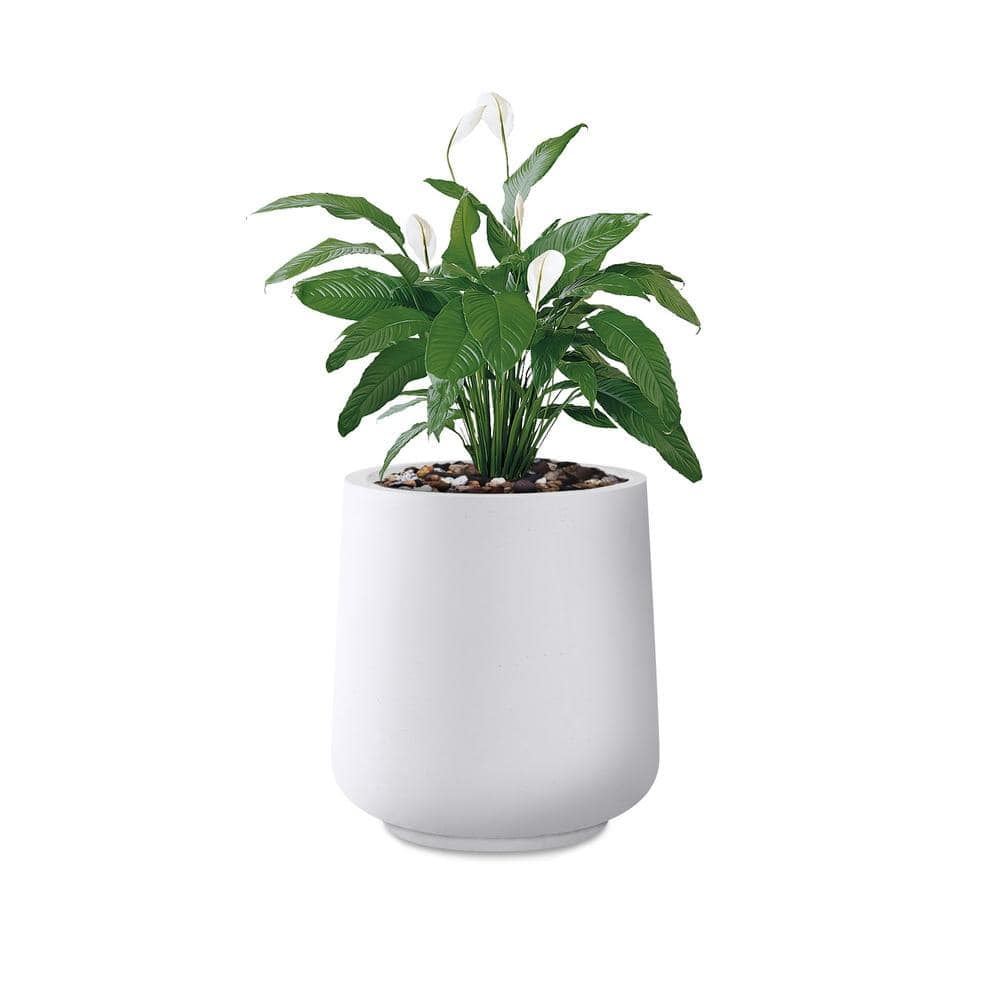 17.3 in. H Round Pure White Concrete Planter, Outdoor Indoor Large ...