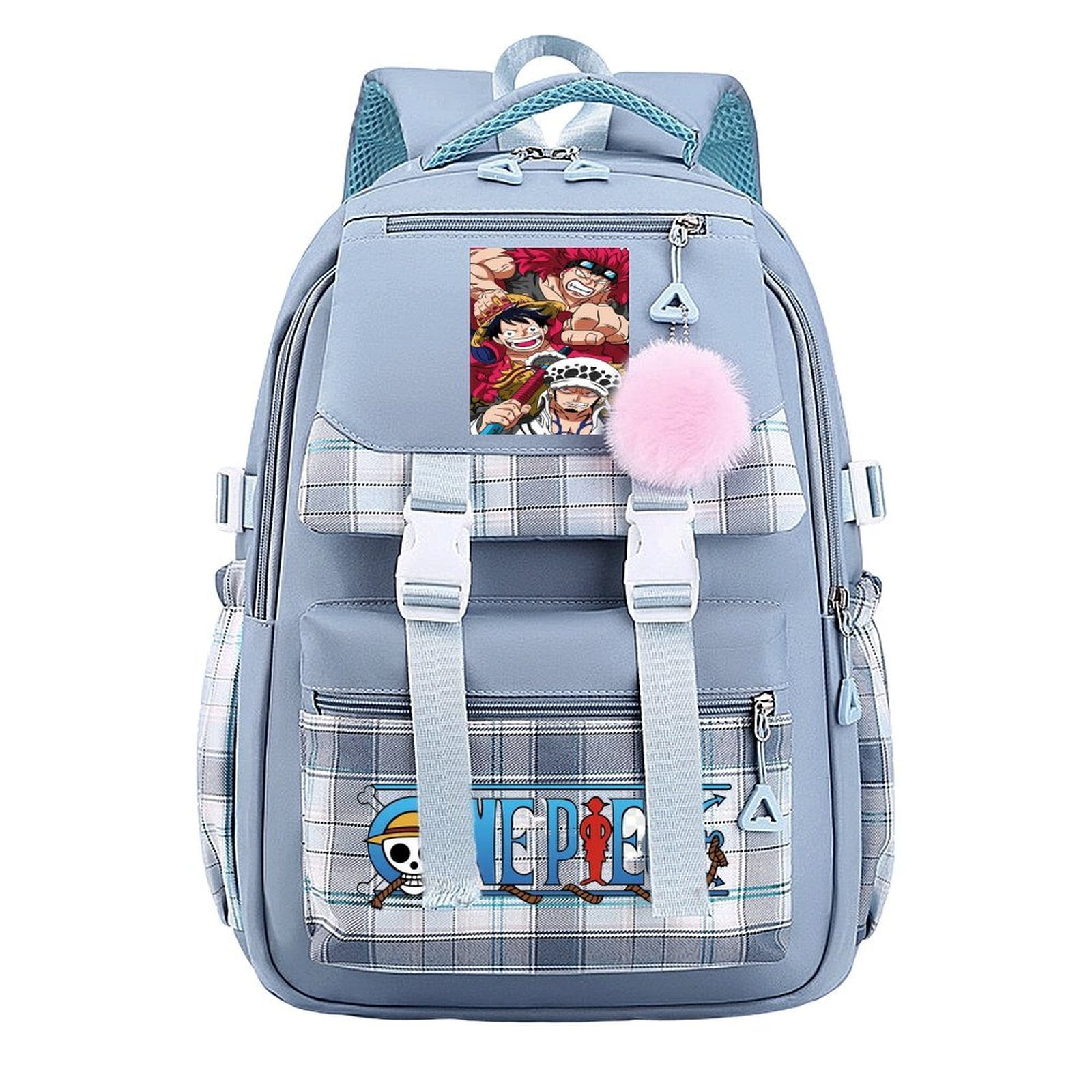 17.3 inch Anime One Piece Backpack Peripheral Cartoon Schoolbag Plaid ...