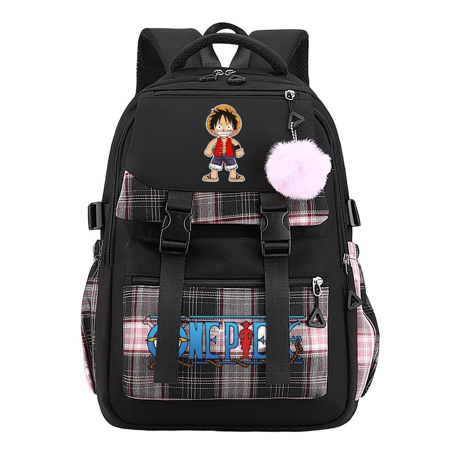 17.3 inch Anime One Piece Backpack Peripheral Cartoon Schoolbag Plaid ...