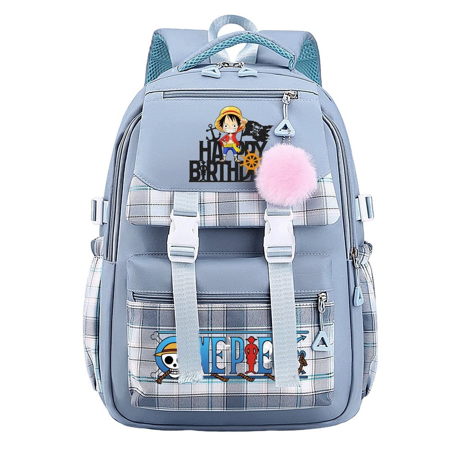17.3 inch Anime One Piece Backpack Peripheral Cartoon Schoolbag Plaid ...