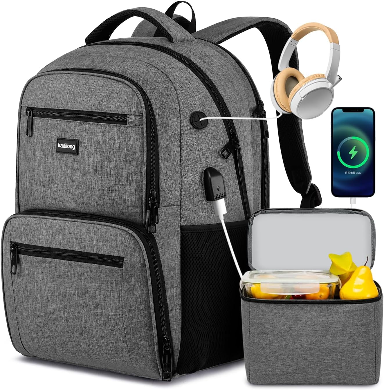 17,3 inch Laptop Backpack with Lunchbox,Insulated Cooler Bag for Work ...