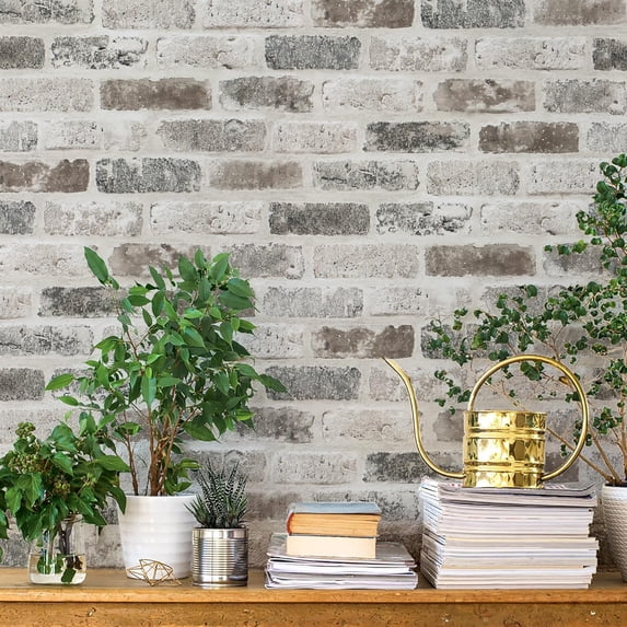 17.3"x118" Brick Peel and Wallpaper Brick Wallpaper Grey Brown Brick ...