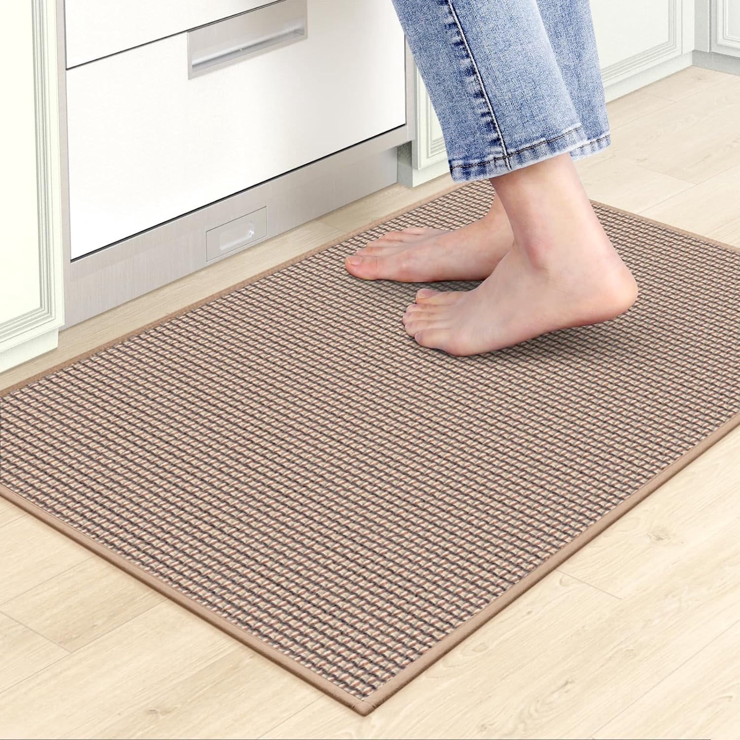 17.3"x28" Brown Washable Kitchen Runner Rug, Non-Slip Absorbent Floor ...