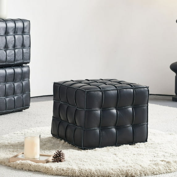 17.32''W Genuine Leather Tufted Ottoman,Footstool for Living Room ...